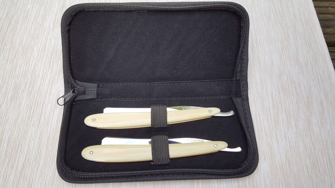 Zip up Case for 2 Straight Razors Black Faux Leather by Windrose ...