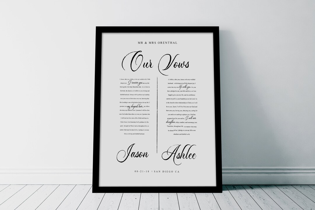 Printed Wedding Vow, Wedding Vow Print, Paper Gift for 1st Anniversary ...