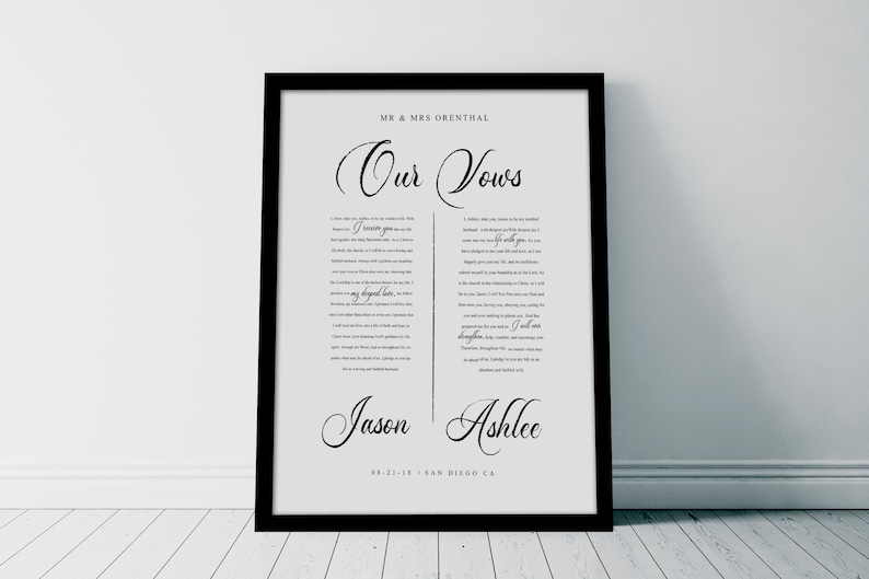 Printed Wedding Vow Wedding Vow Print Paper Gift for 1st - Etsy