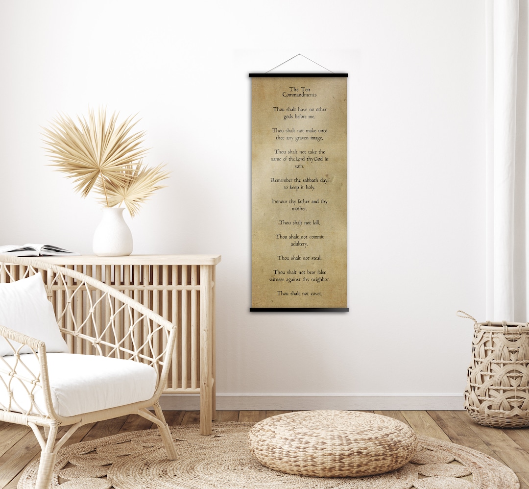 Ten Commandments Wall Hanging, Religious Scroll Tapestry, Rustic ...