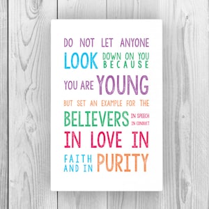 1 Timothy 4:12 Scripture on Canvas, Bible Verse Art for Kids, Colorful ...