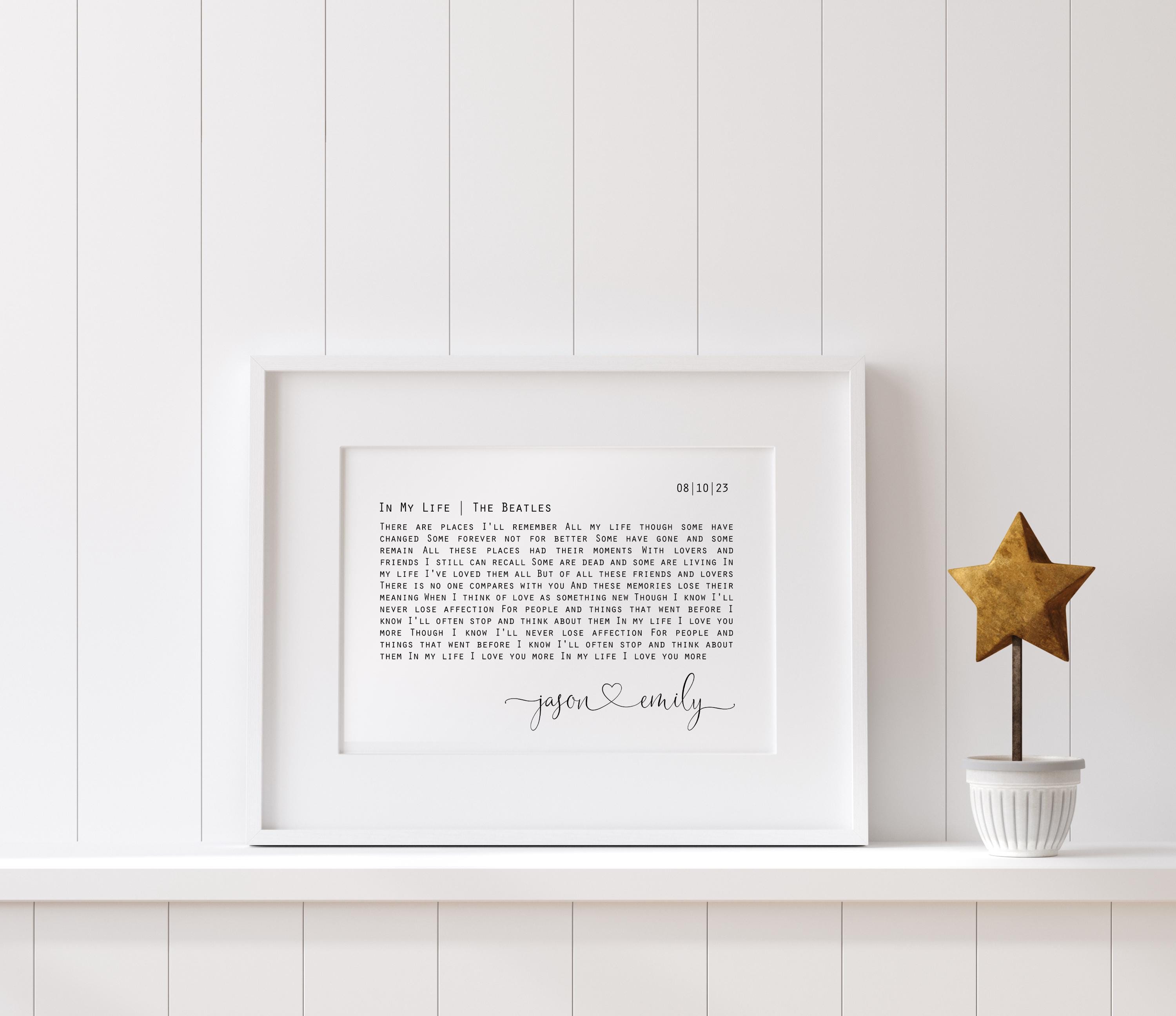 Modern Song Lyric Print, Heart Connected Names With Lyrics Print ...