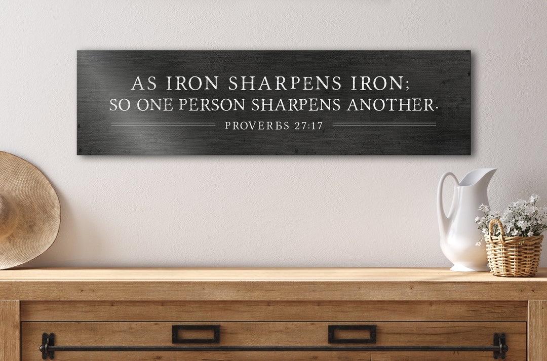 Iron Sharpens Iron Sign, Proverbs 27:17 Wall Decor, Rustic Scripture ...