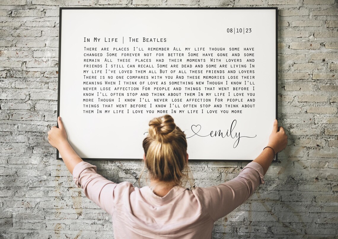Modern Song Lyric Print, Heart Connected Names With Lyrics Print ...