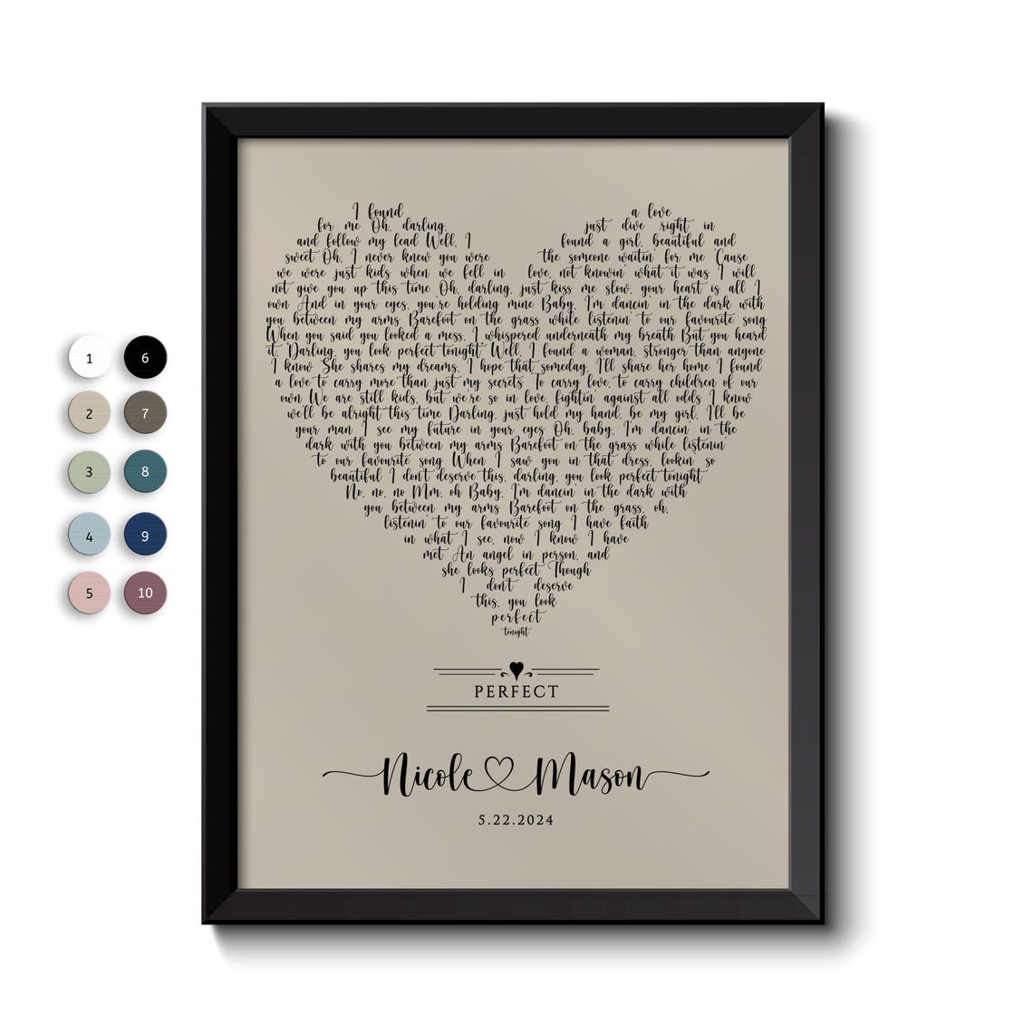 Heart Names With Lyrics Print, Custom Song Print, Custom Valentine ...