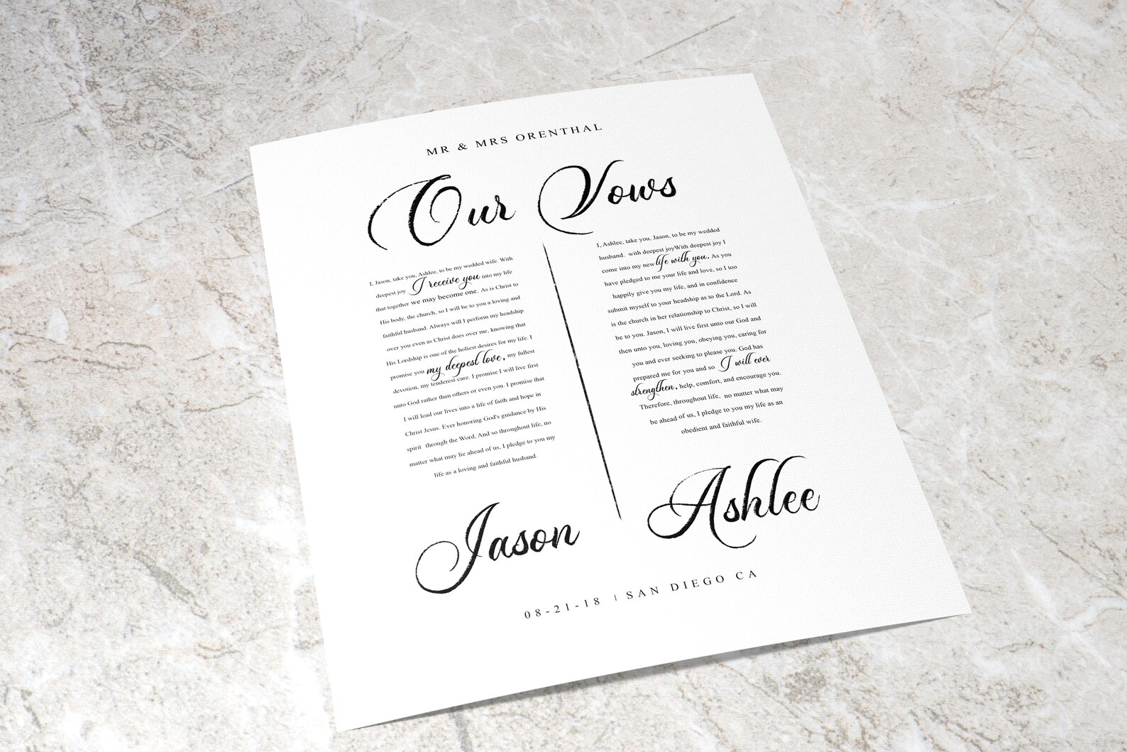 Printed Wedding Vow Wedding Vow Print Paper Gift for 1st - Etsy