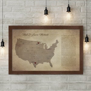 Long Distance, Map on Canvas, , Custom, Coordinates, Wedding Vows ...
