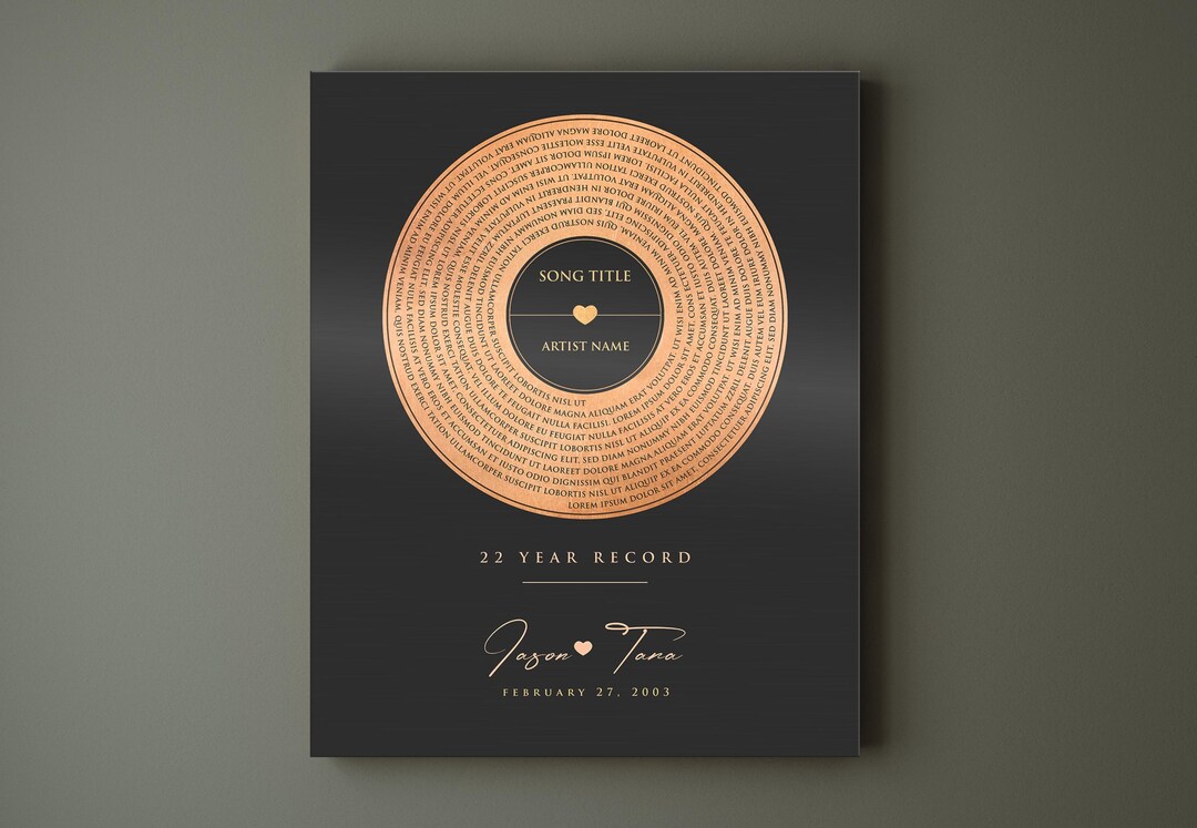 22 Year Anniversary Record, Personalized Song, Copper Anniversary ...