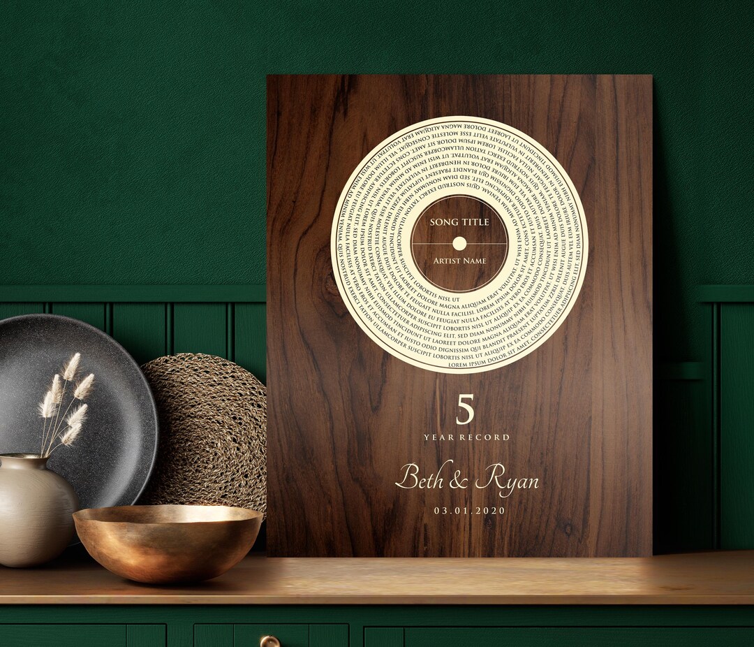 Personalized Record Gift, 5 Year Record, 5th Anniversary Wood Gift ...