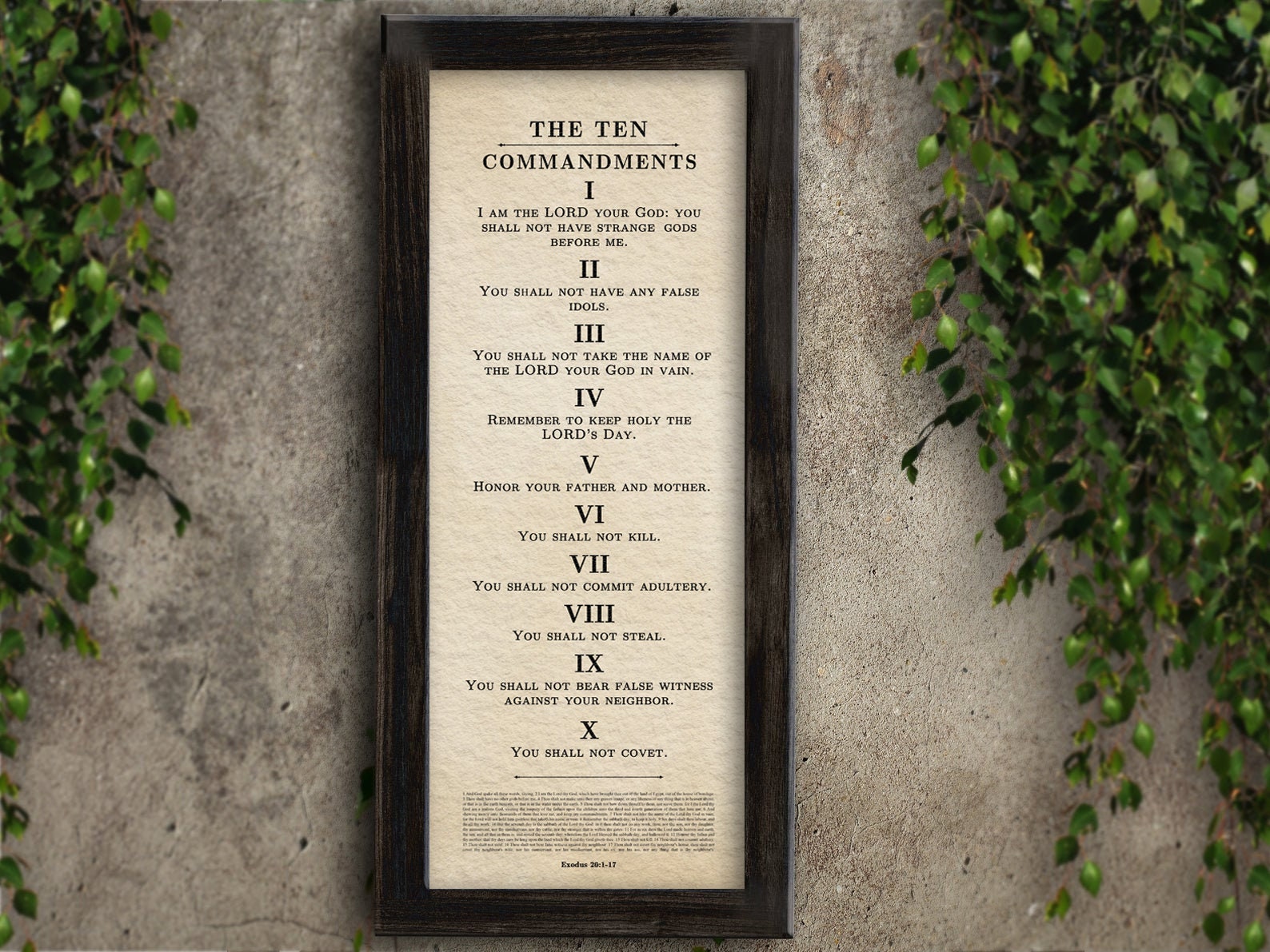 The 10 Commandments Framed Wall Art: Antique Scripture Decor, Christian ...