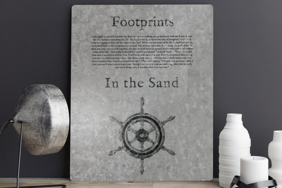 Footprints in the Sand, Galvanized Metal Sign, Footprints Poem, for Him ...