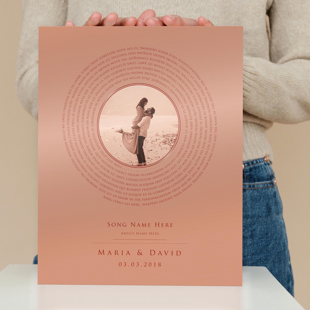 Copper Song Plaque With Photo, Copper Anniversary Gift for Wife, Vinyl ...