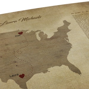 Long Distance, Map on Canvas, , Custom, Coordinates, Wedding Vows ...