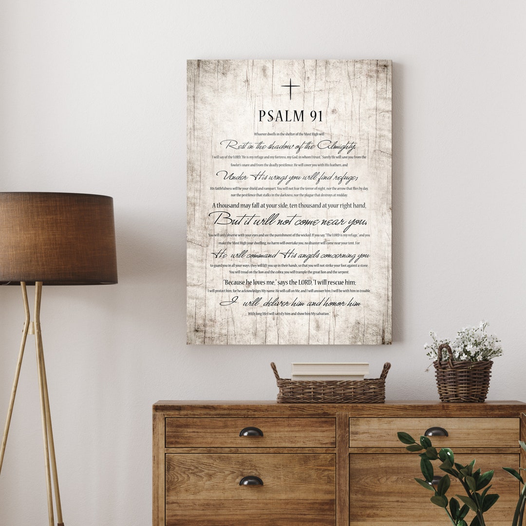 Psalm 91 Scripture Wall Art: Rustic Wood Religious Gift - Etsy