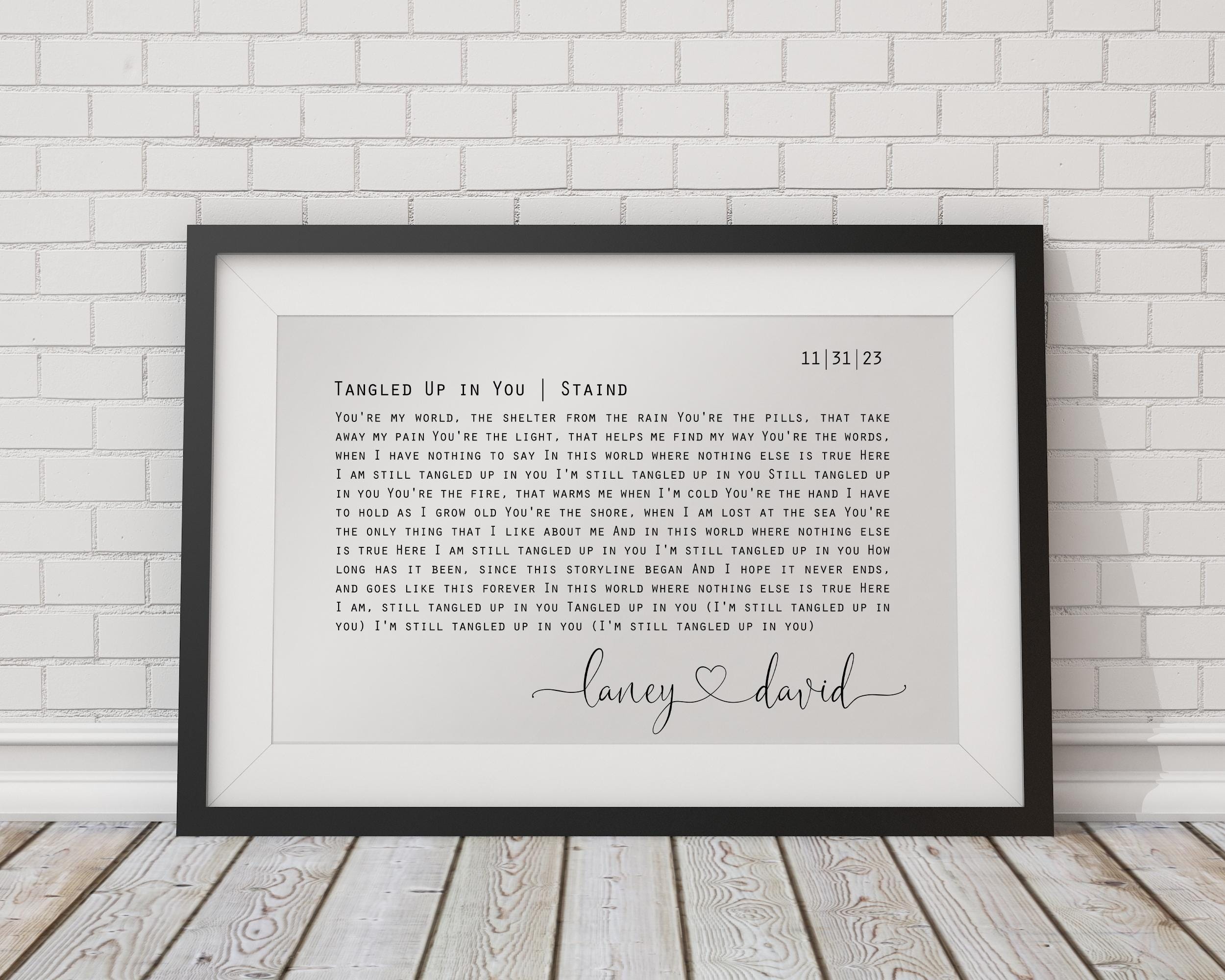 Modern Song Lyric Print, Heart Connected Names With Lyrics Print ...