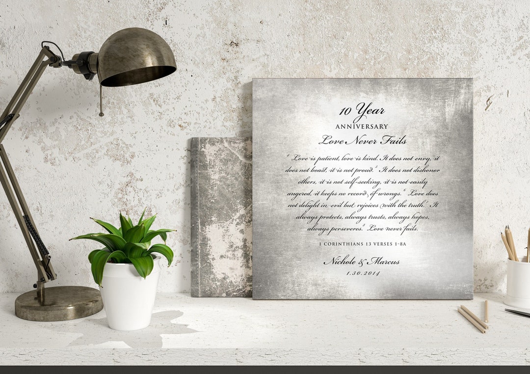Personalized 10 Year Tin Anniversary Sign: 1 Corinthians 13 Wall Art - Etsy
