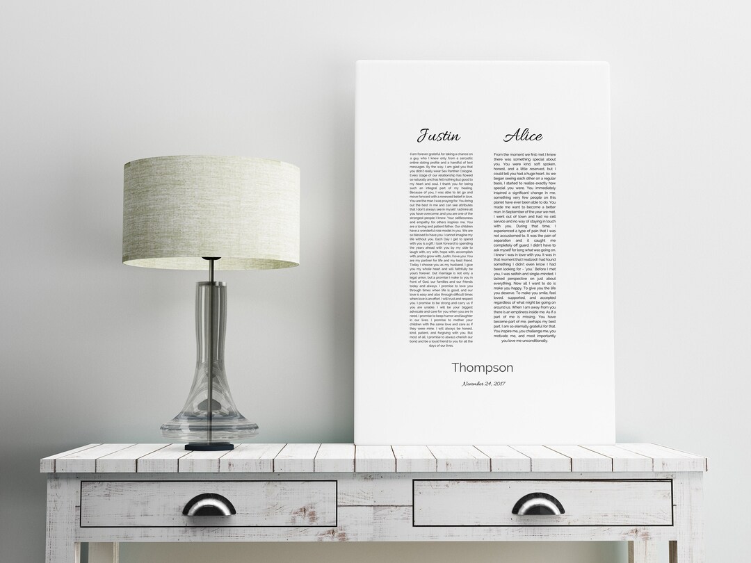 Printed Wedding Vow, Vow on Canvas, Framed Wedding Vow, Wedding Vow ...