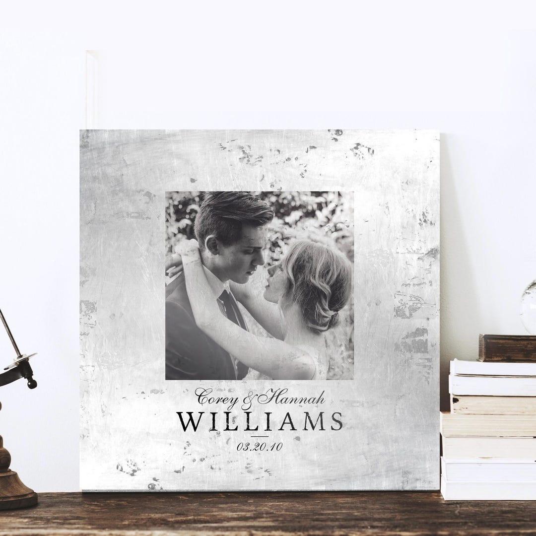 Personalized Tin Anniversary Photo Gift: Rustic Metal Portrait Plaque ...