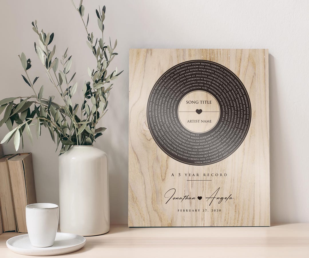 Song Lyrics Record Plaque, 5 Year Anniversary Gift, Wood Anniversary ...
