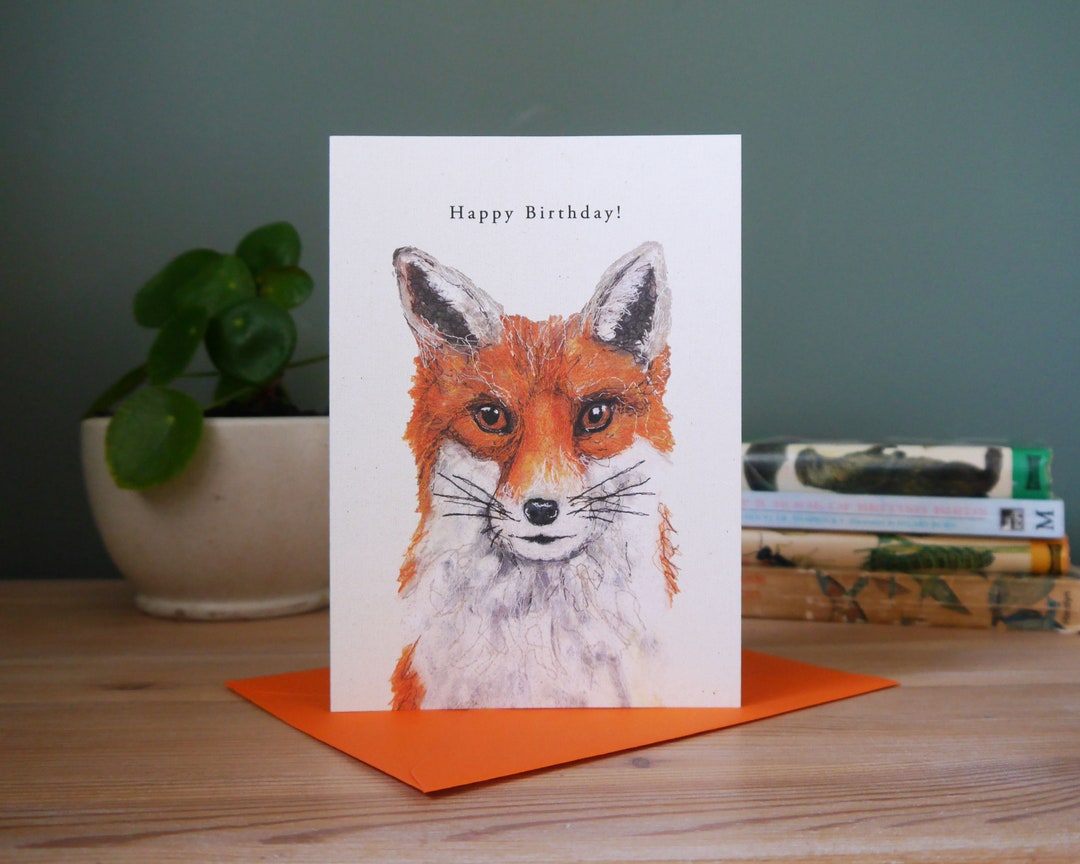 Fox Happy Birthday Card Greetings Card Fox Birthday Card Stitched ...