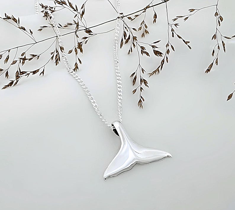 Sterling Silver Whale Tail Necklace Engraved Whale Tail Pendant. Choose ...