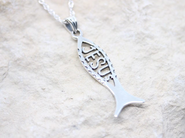 Sterling Silver Jesus Necklace Sterling Silver Jesus Fish | Etsy