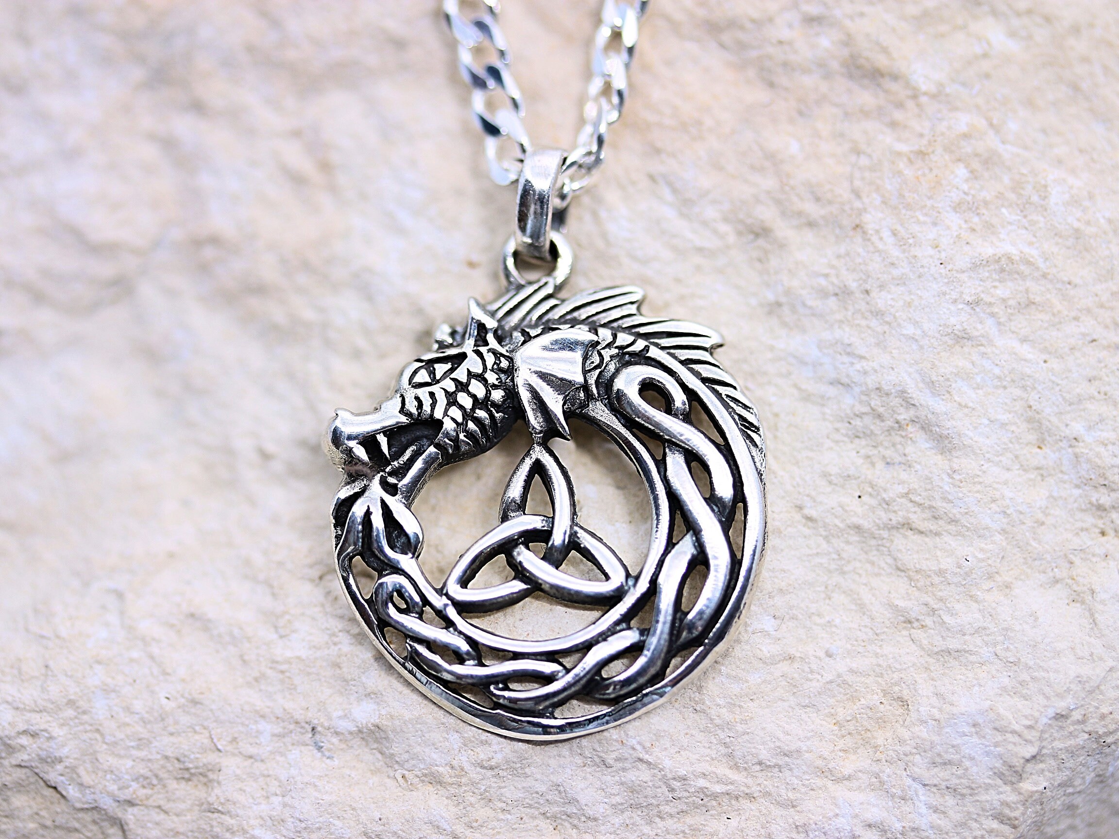Sterling Silver Dragon Necklace. Silver Dragon Triquetra - Etsy