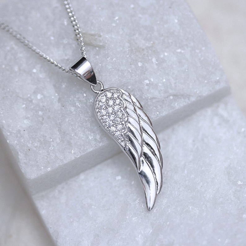 Sterling Silver Angel Wing Necklace Silver Cubic Zirconia - Etsy