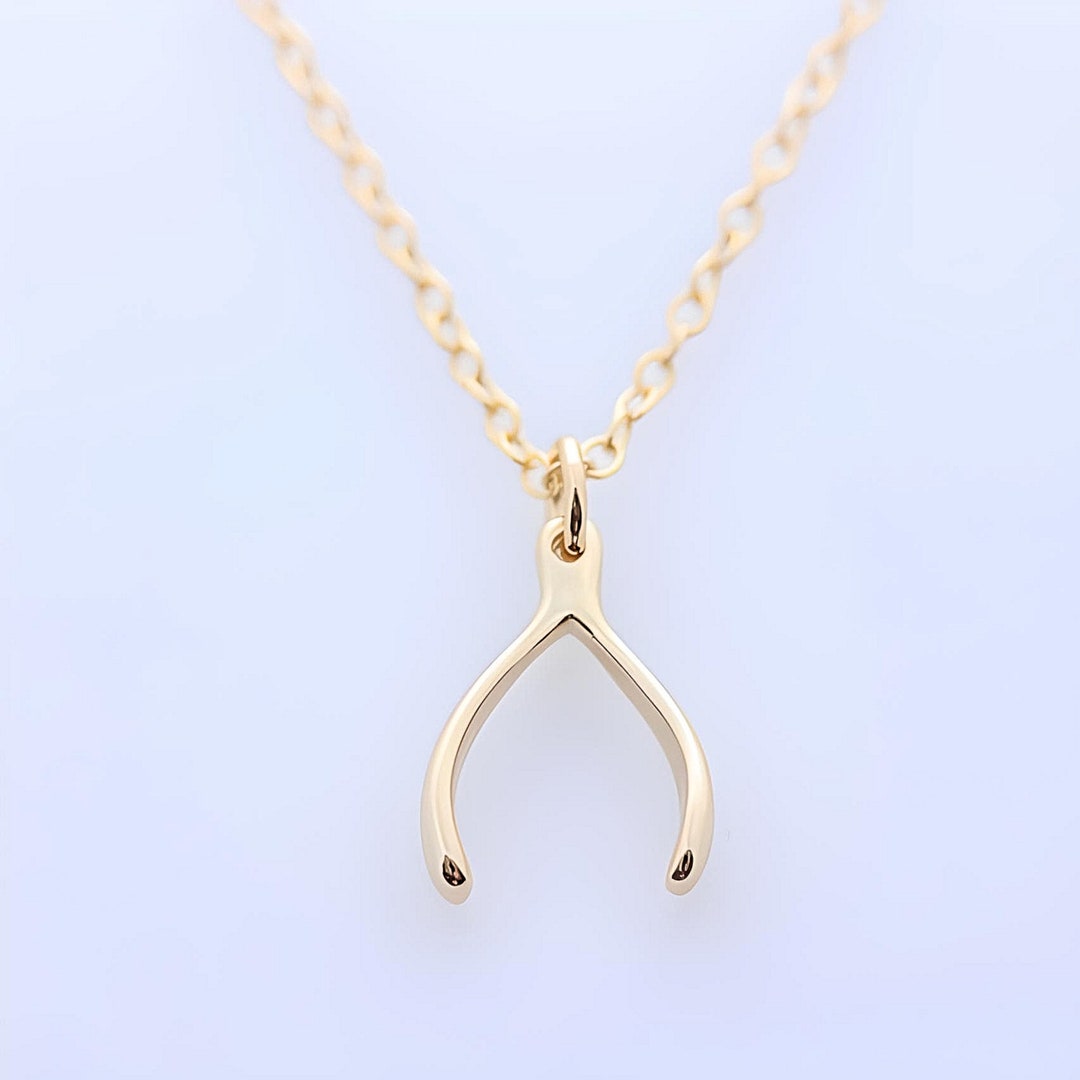Gold Wishbone Necklace, 12k Gold Wishbone (14kg Old Over Sterling ...