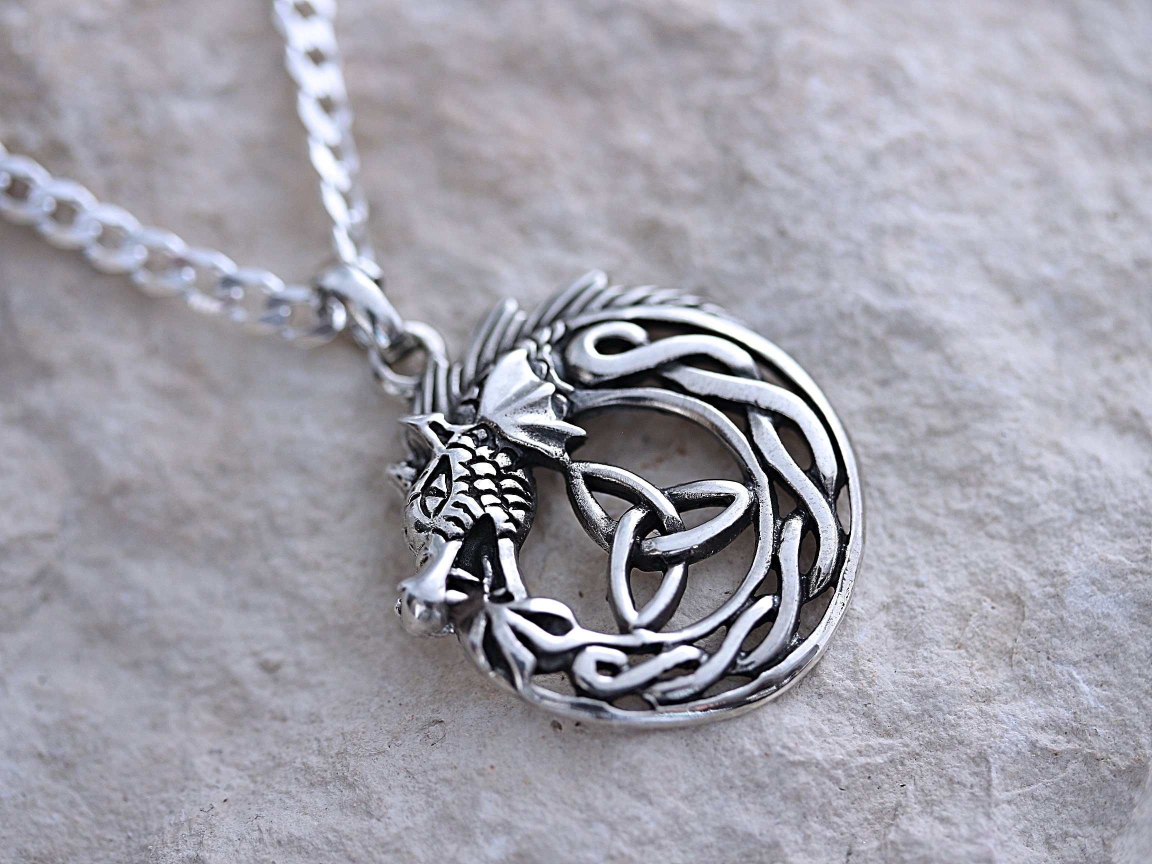 Sterling Silver Dragon Necklace. Silver Dragon Triquetra - Etsy
