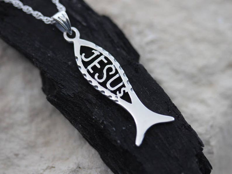 Sterling Silver Jesus Necklace Sterling Silver Jesus Fish | Etsy