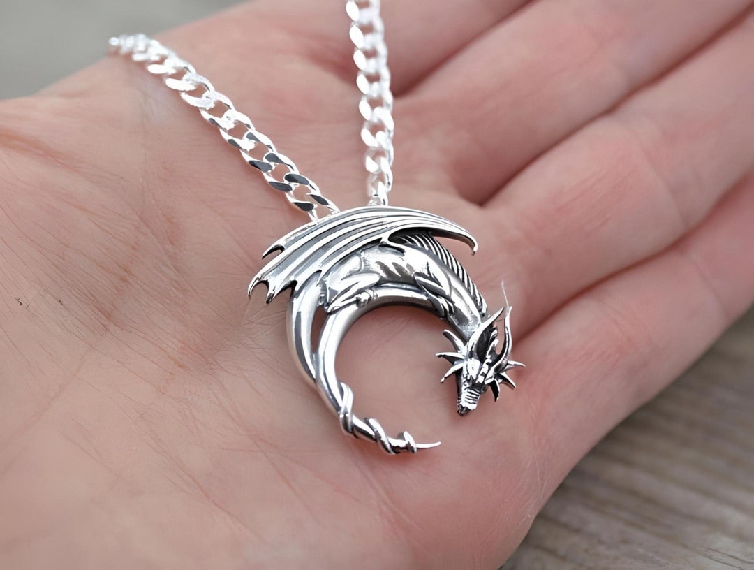Sterling Silver Dragon Necklace. Dragon Pendant. Choose Chain. - Etsy