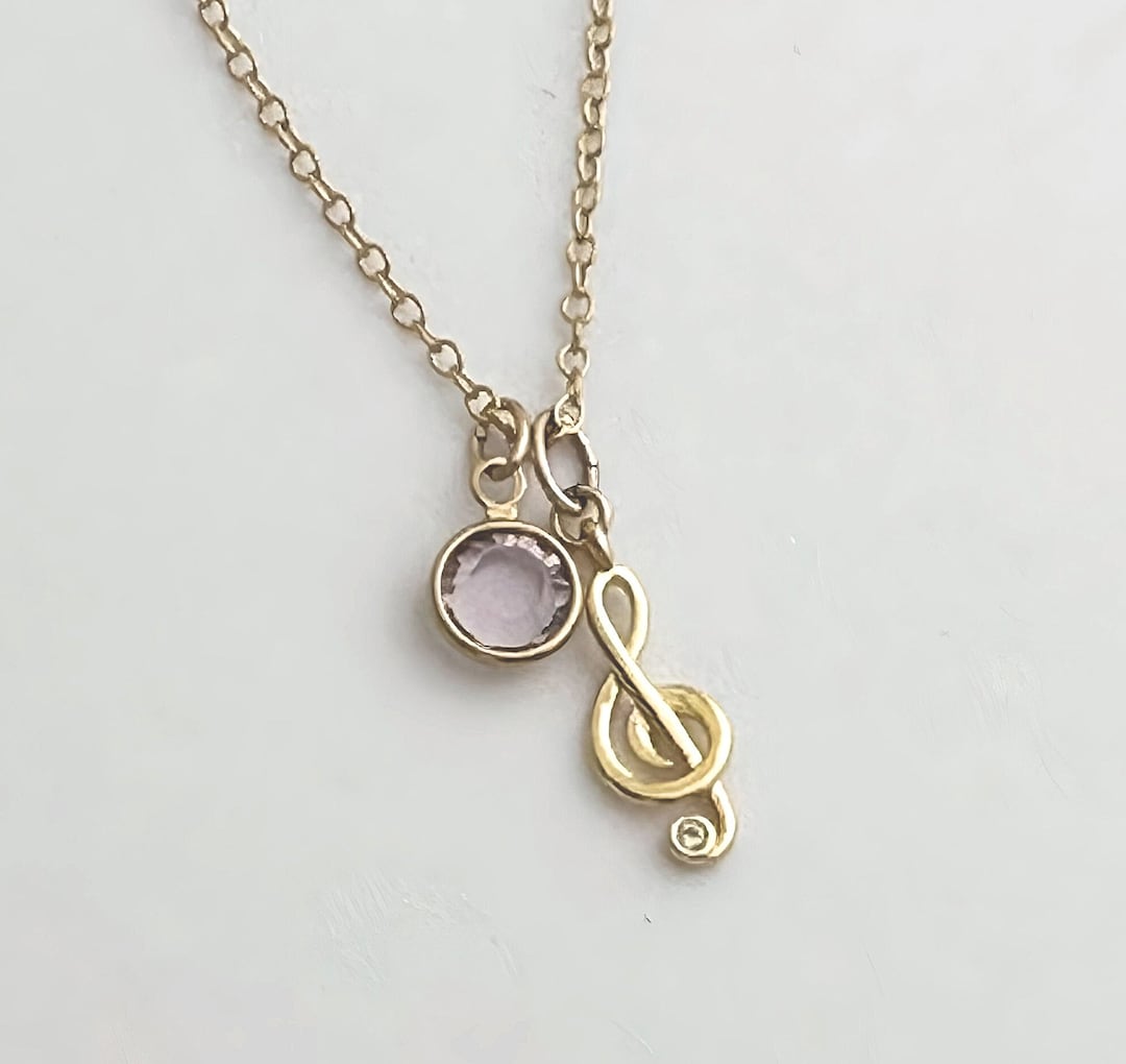 Gold Treble Clef Necklace Personalized Birthstone Gold Plated Treble ...