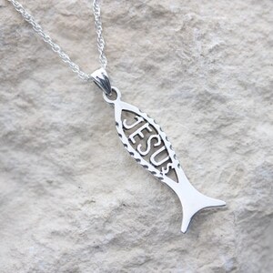 Sterling Silver Jesus Necklace, Sterling Silver Jesus Fish Necklace ...