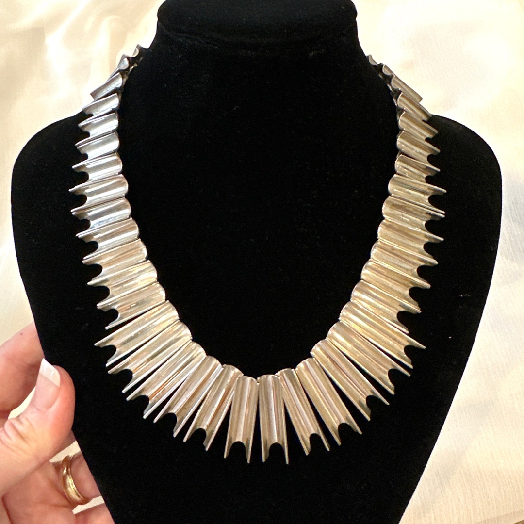 Artisan Taxco Mexico Sterling Silver Modernist Fringe Collar Choker ...