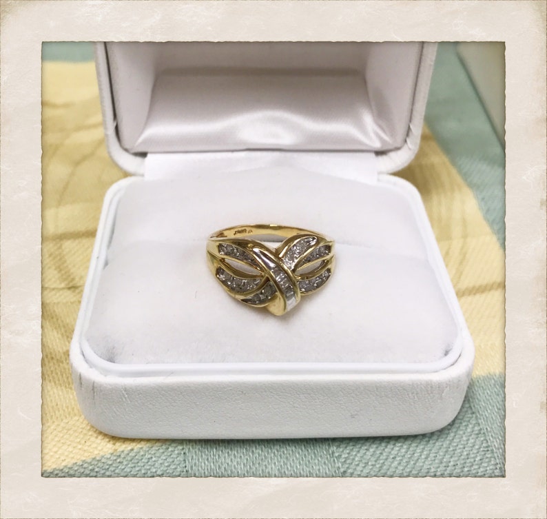 JWBR 10k Yellow Gold Channel Set Diamond Bow Ring Gold - Etsy