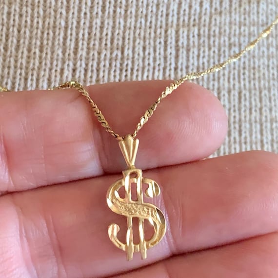 14K Yellow Gold Dollar Sign Pendant & 14K Gold Singap… - Gem