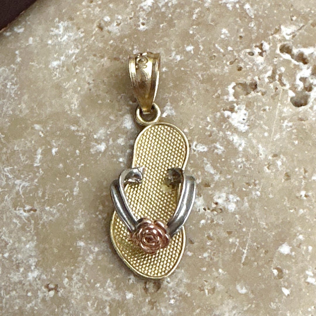 10K Tri Colored Gold Flip Flop Necklace Pendant 10K Yellow, White ...