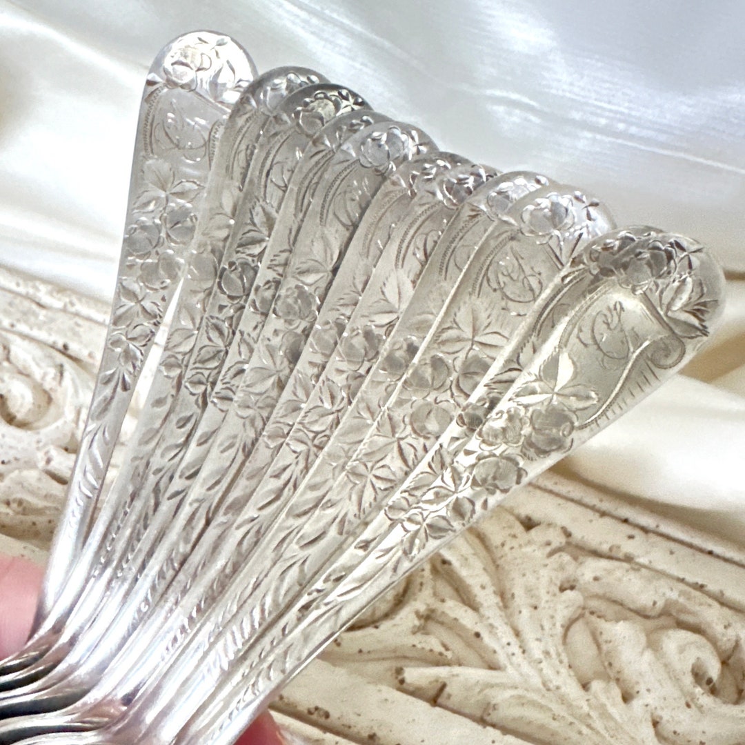 Antique Victorian Sterling Silver Teaspoons Hand Engraved by Wendell ...