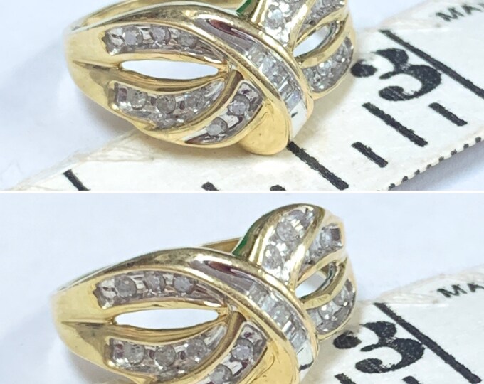 JWBR 10k Yellow Gold Channel Set Diamond Bow Ring, Gold Baguette ...