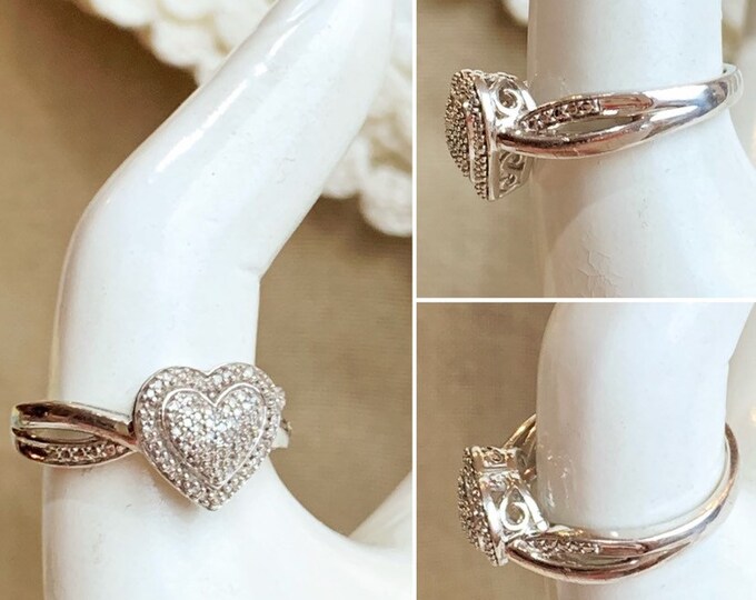 925 JTW Sterling Silver Pave Set Diamond Heart Ring, 925 Diamond Heart ...