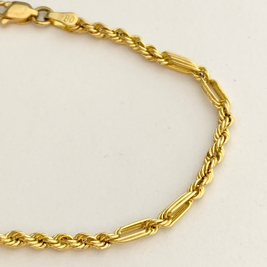 Unisex 10K Yellow Gold Rope Bracelet, 10k Gold Fancy Link Rope Bracelet ...