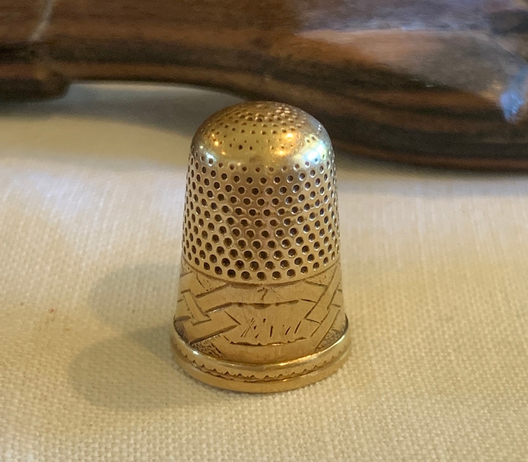 Victorian 14K Yellow Gold Sewing Thimble, Antique Hand Engraved 14k ...