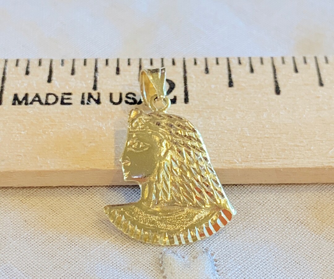 14K Yellow Gold Egyptian Head Pharaoh Bust Pendant, 14K Diamond Cut ...
