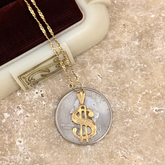 14K Yellow Gold Dollar Sign Pendant & 14K Gold Singap… - Gem