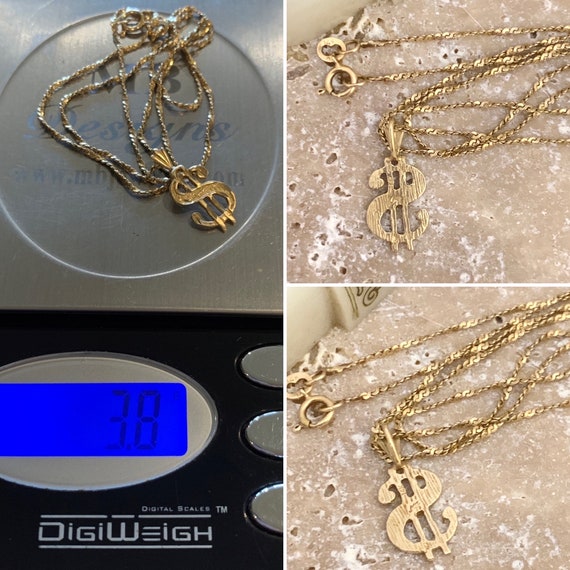 14K Yellow Gold Dollar Sign Pendant & 14K Gold Singap… - Gem