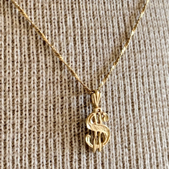 14K Yellow Gold Dollar Sign Pendant & 14K Gold Singap… - Gem