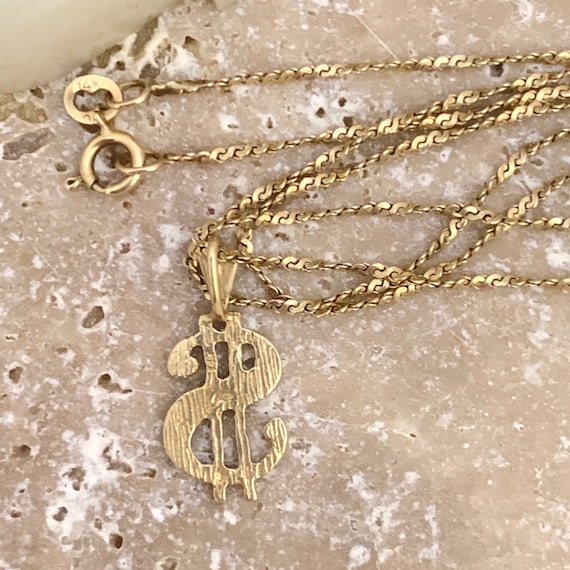 14K Yellow Gold Dollar Sign Pendant & 14K Gold Singap… - Gem