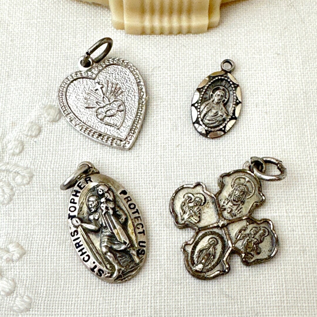 Sterling Silver Catholic Religious Four Way Cross Pendant & Three ...