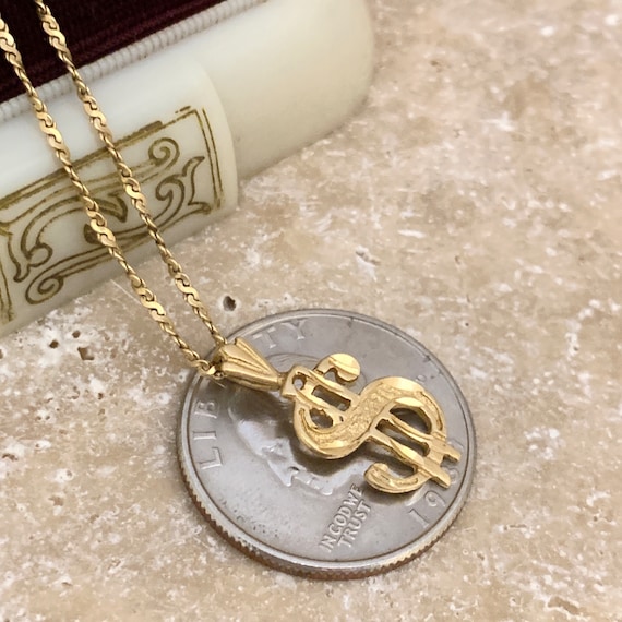 14K Yellow Gold Dollar Sign Pendant & 14K Gold Singap… - Gem